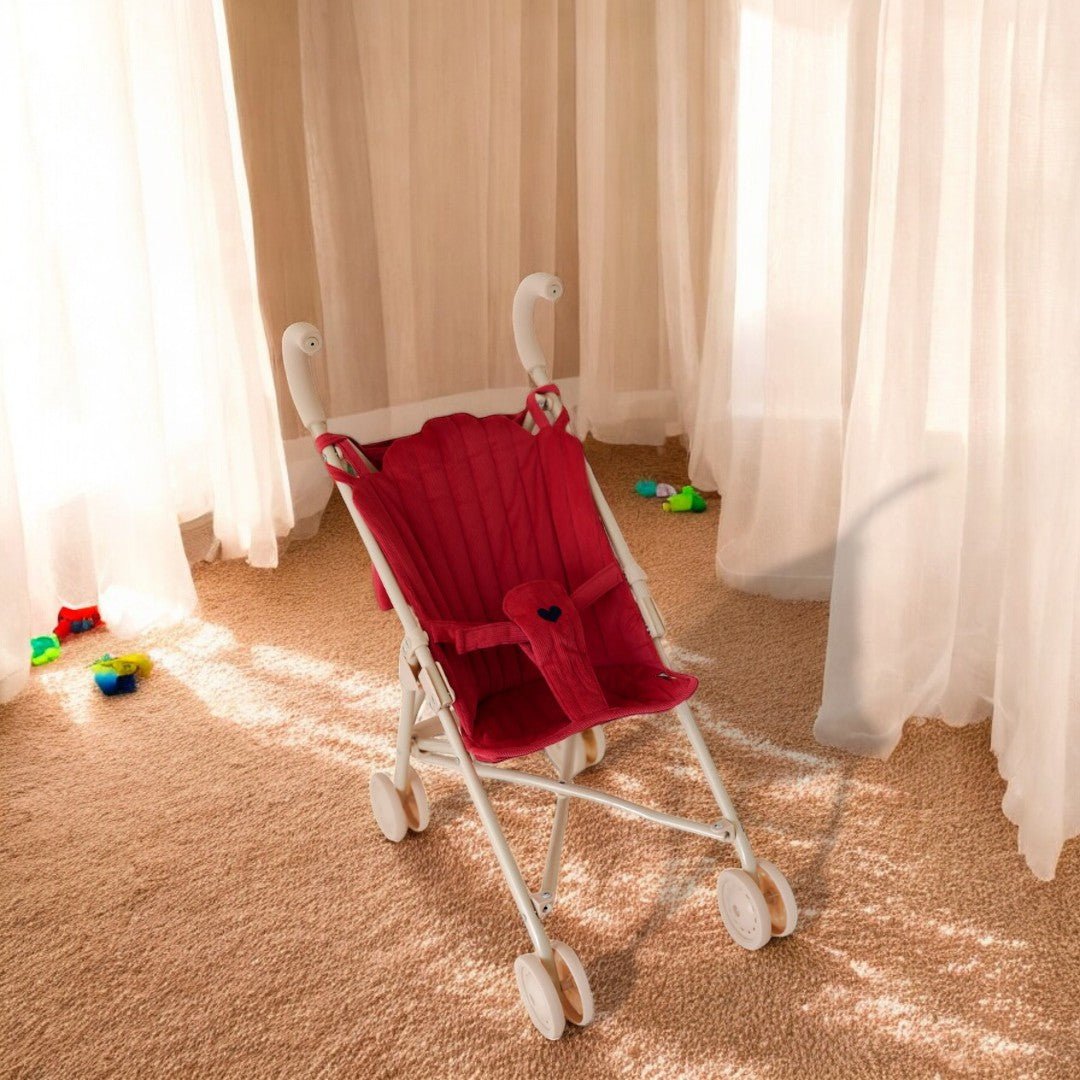 Red Corduroy Doll Stroller – Stylish & Durable Toy Stroller – Playroom ...